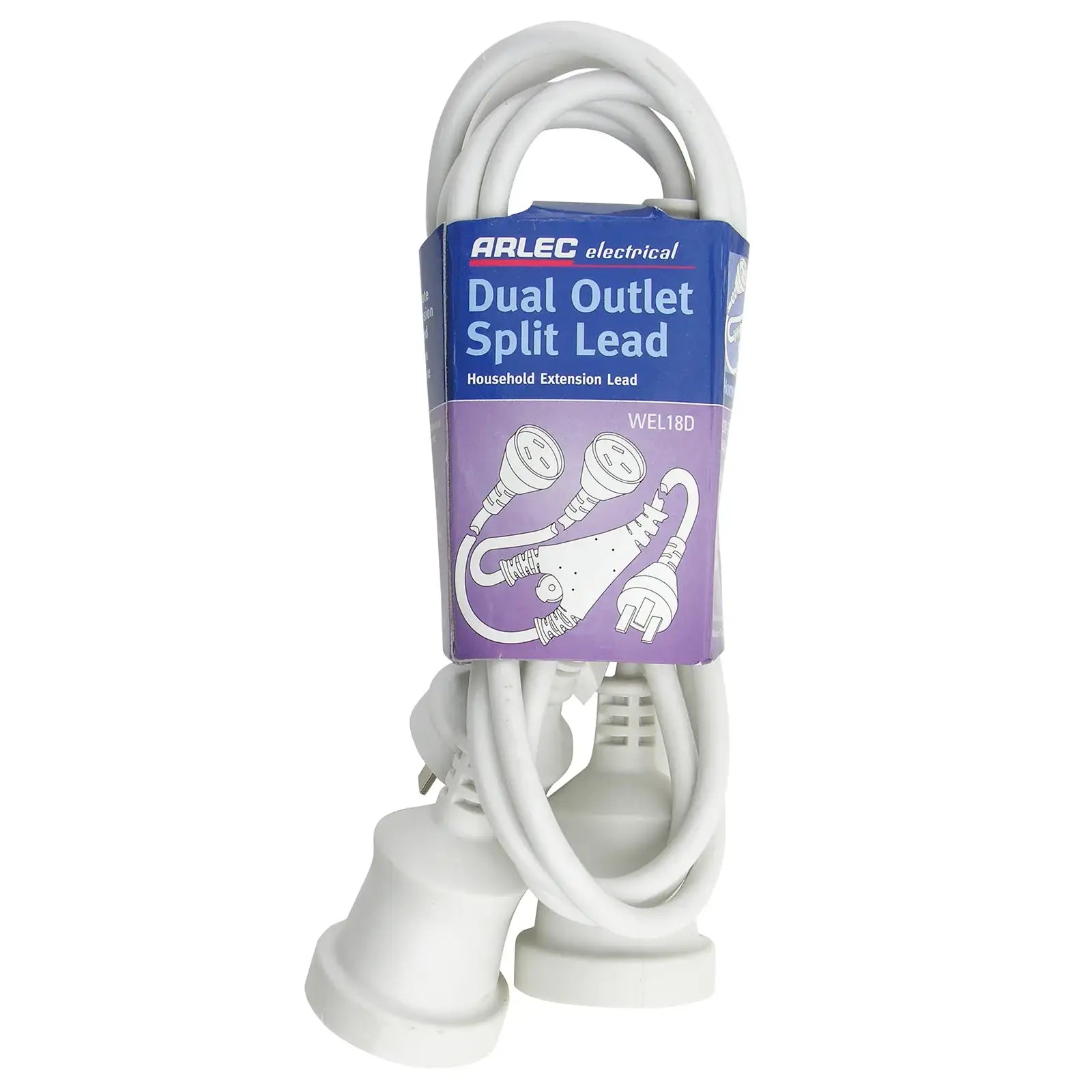 Arlec White 1.8m Dual Outlet Split Domestic Extension Lead
