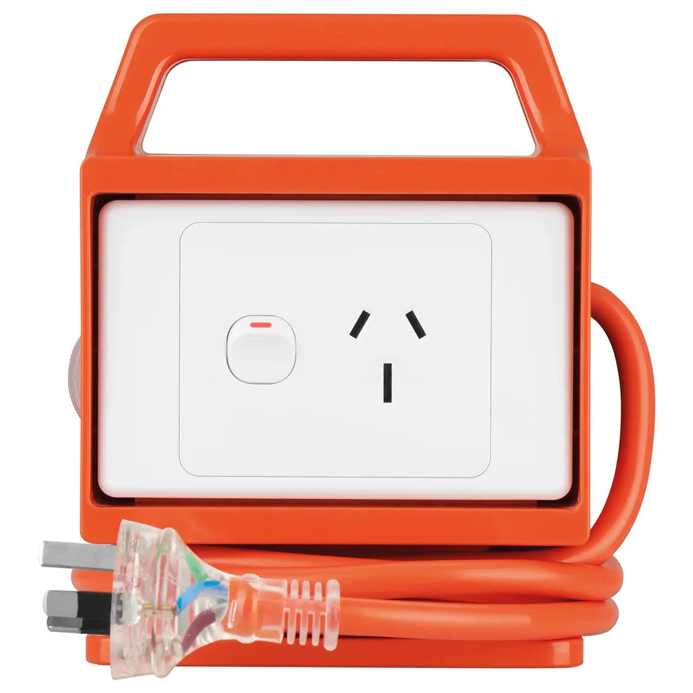 Arlec Orange 10A to 15A Single Outlet Power Adaptor with RCBO Switch