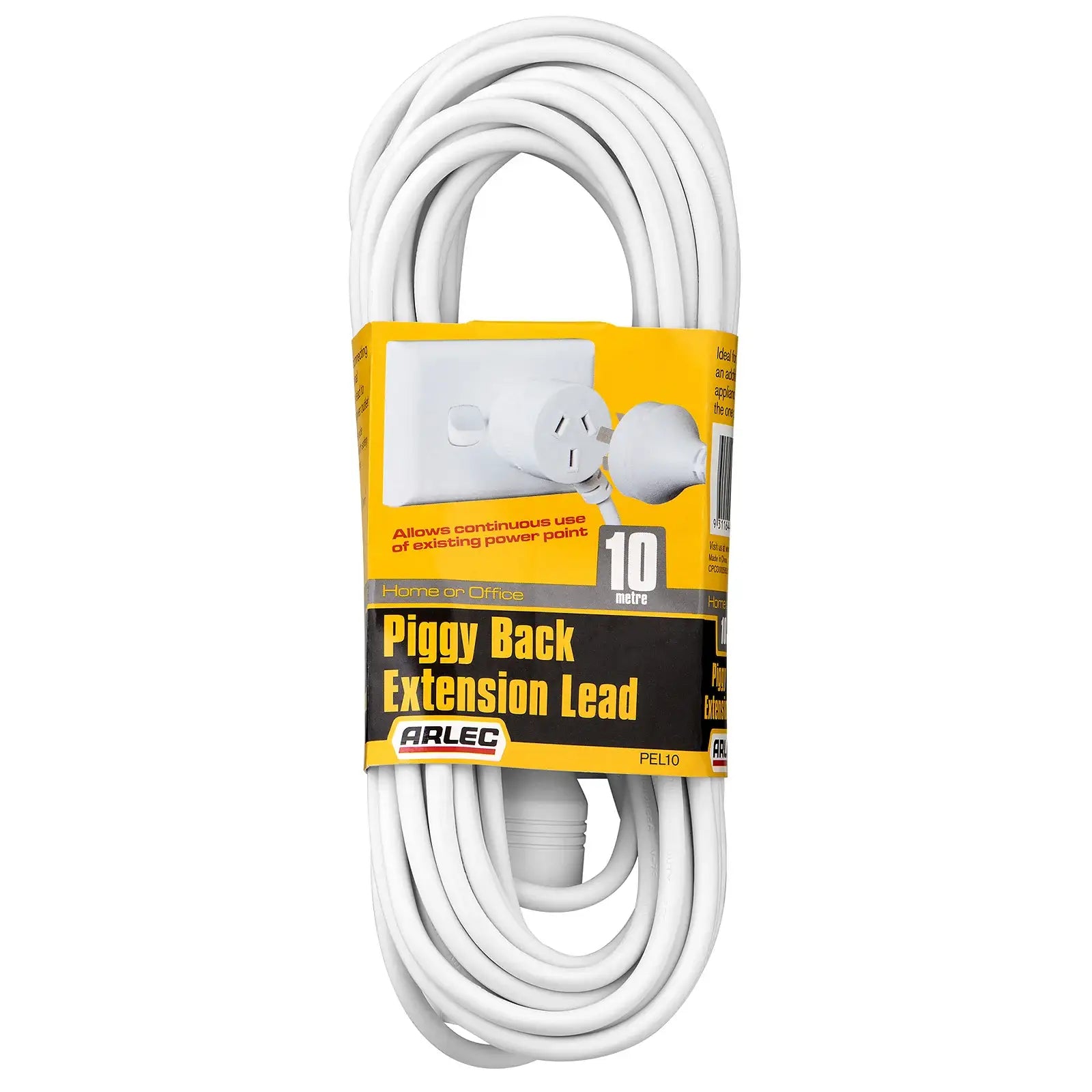 Arlec White 10m Piggy Back Extension Lead