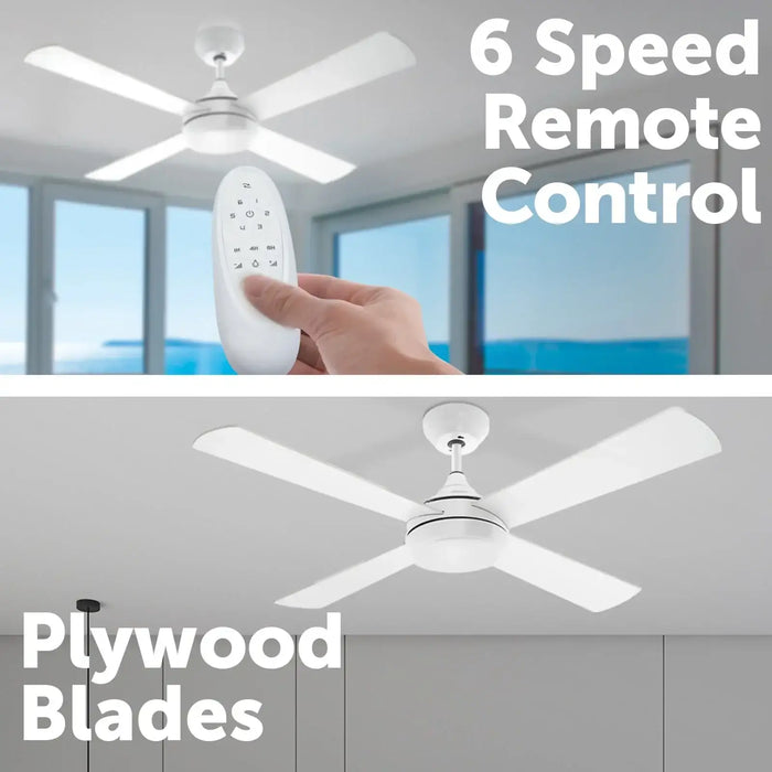 Arlec Boston White 4-Blades 132cm Grid Connect Smart DC Ceiling Fan wi