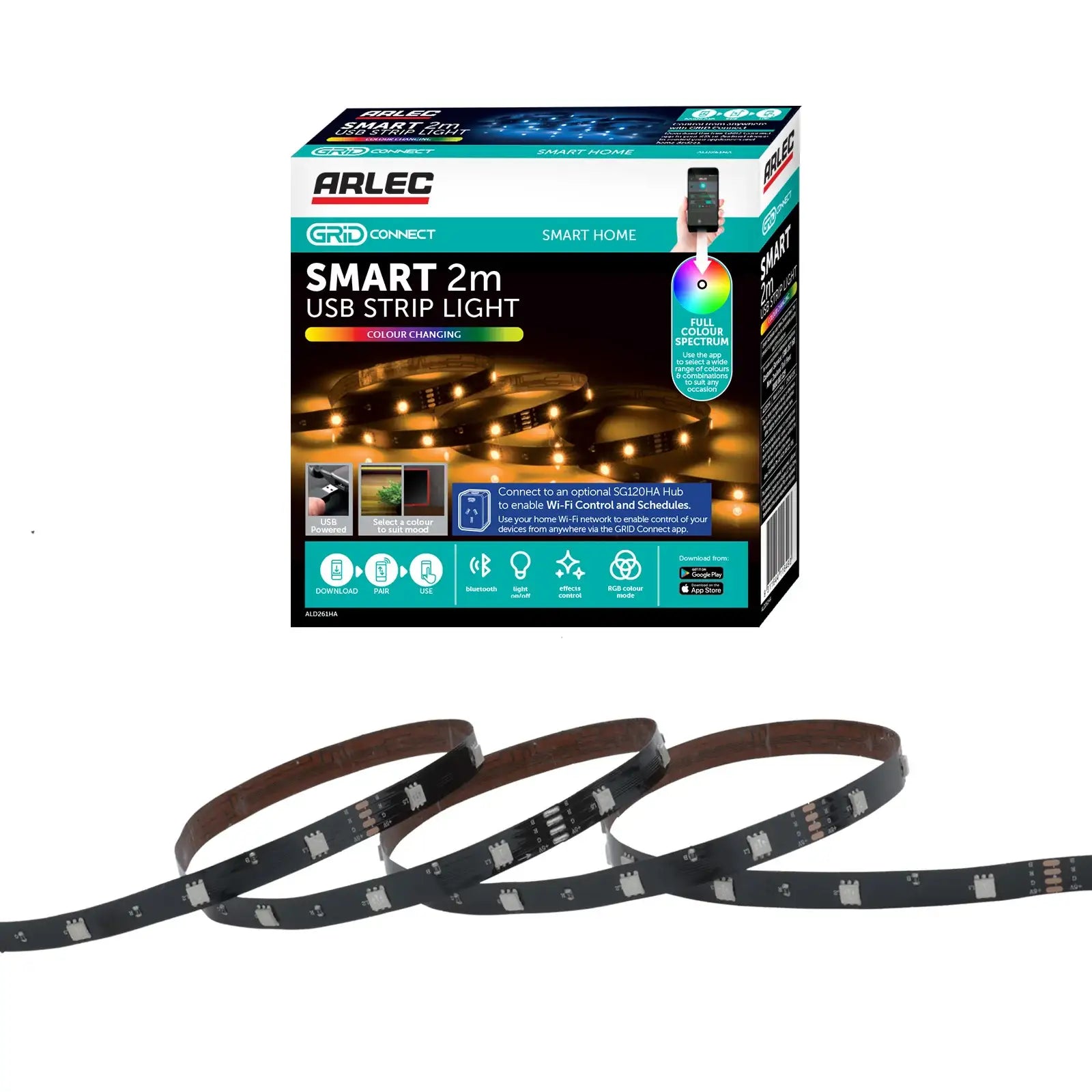 Arlec Black 2m Grid Connect Smart USB Strip Light with Bluetooth