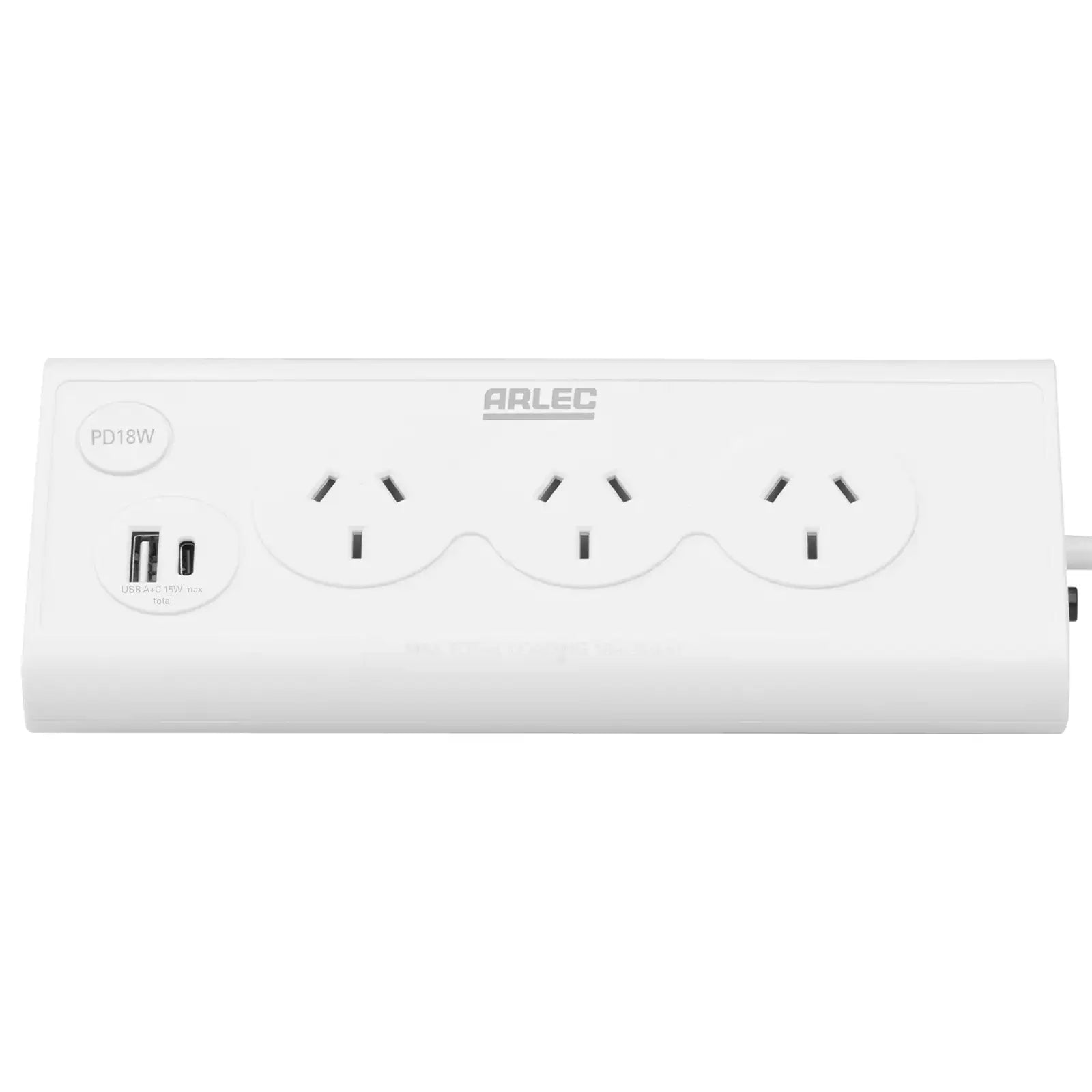 Arlec White 3 Outlet Triangular Powerboard with USB A&C Charger