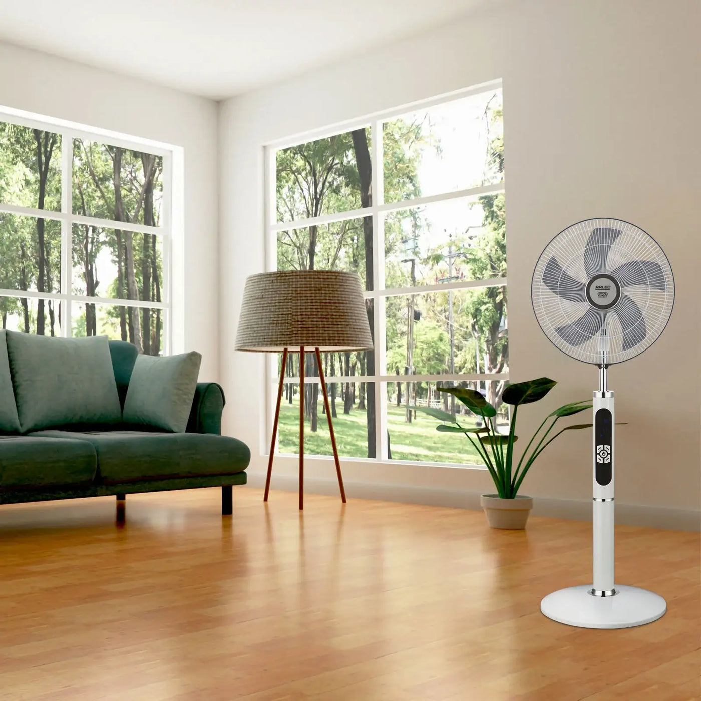 Arlec White 40cm 5-Blade Grid Connect Smart DC Motor Pedestal Fan with