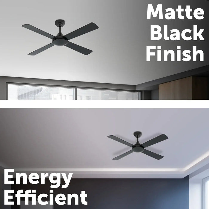 Arlec Boston II Matte Black 4-Blade 130cm DC Ceiling Fan