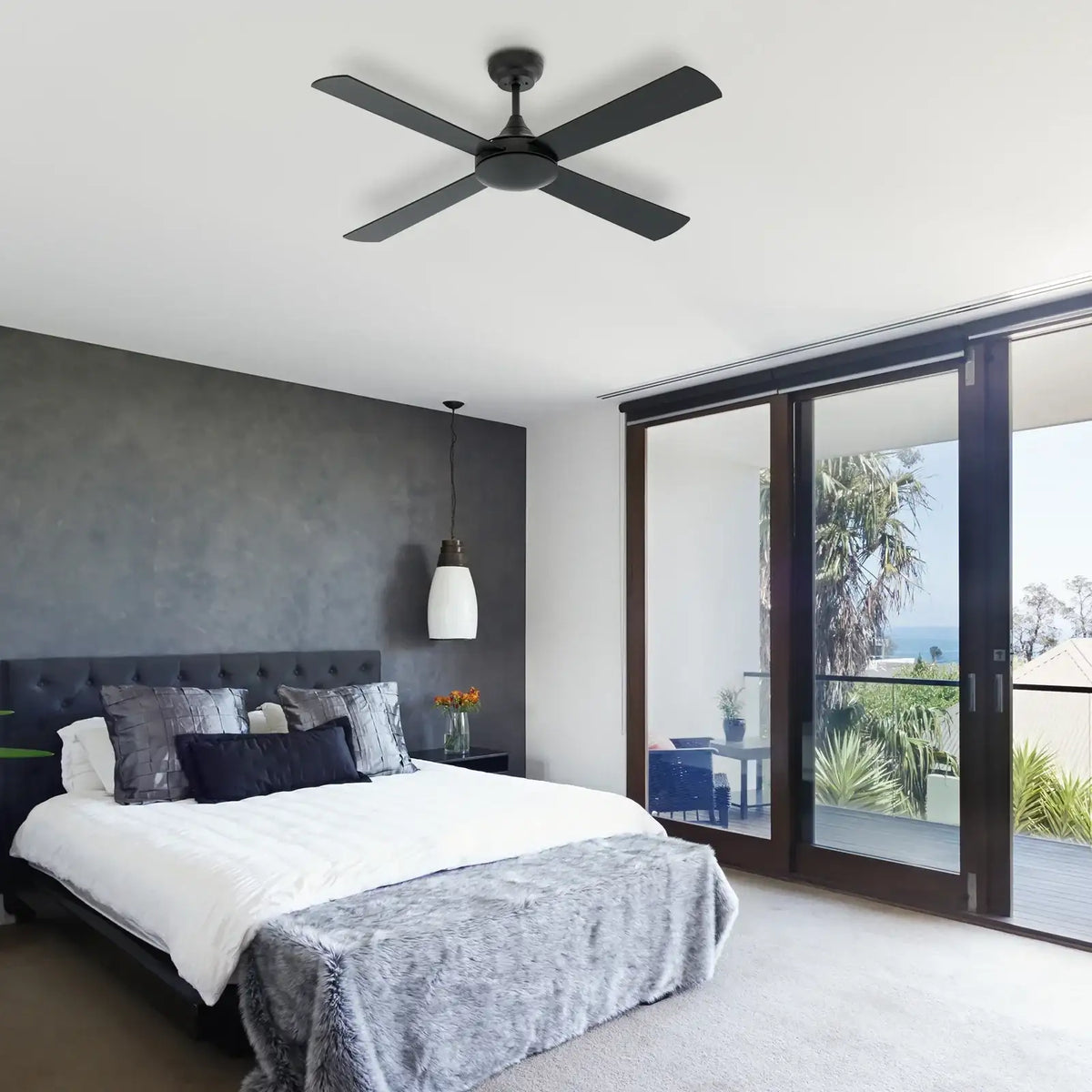 Arlec Boston II Matte Black 4-Blade 130cm DC Ceiling Fan