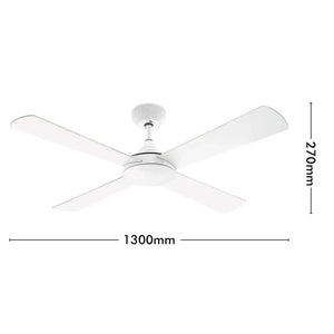 Arlec Boston II White 4-Blade 130cm DC Ceiling Fan