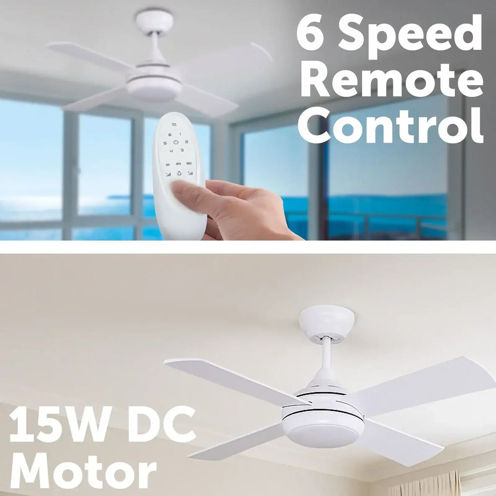 Arlec Boston II White 4-Blade 91cm DC Ceiling Fan with CCT and Remote
