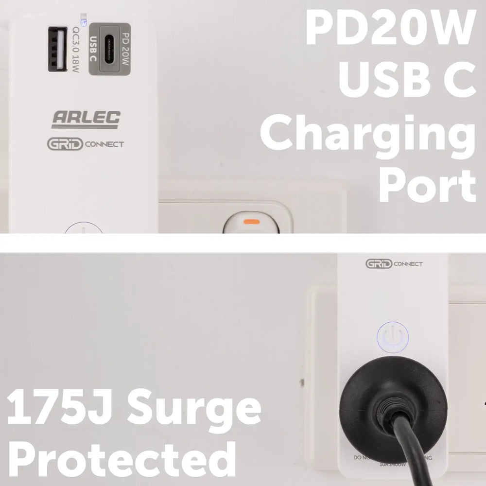 Arlec White Grid Connect Smart Plug-In Multi Function Socket with USB
