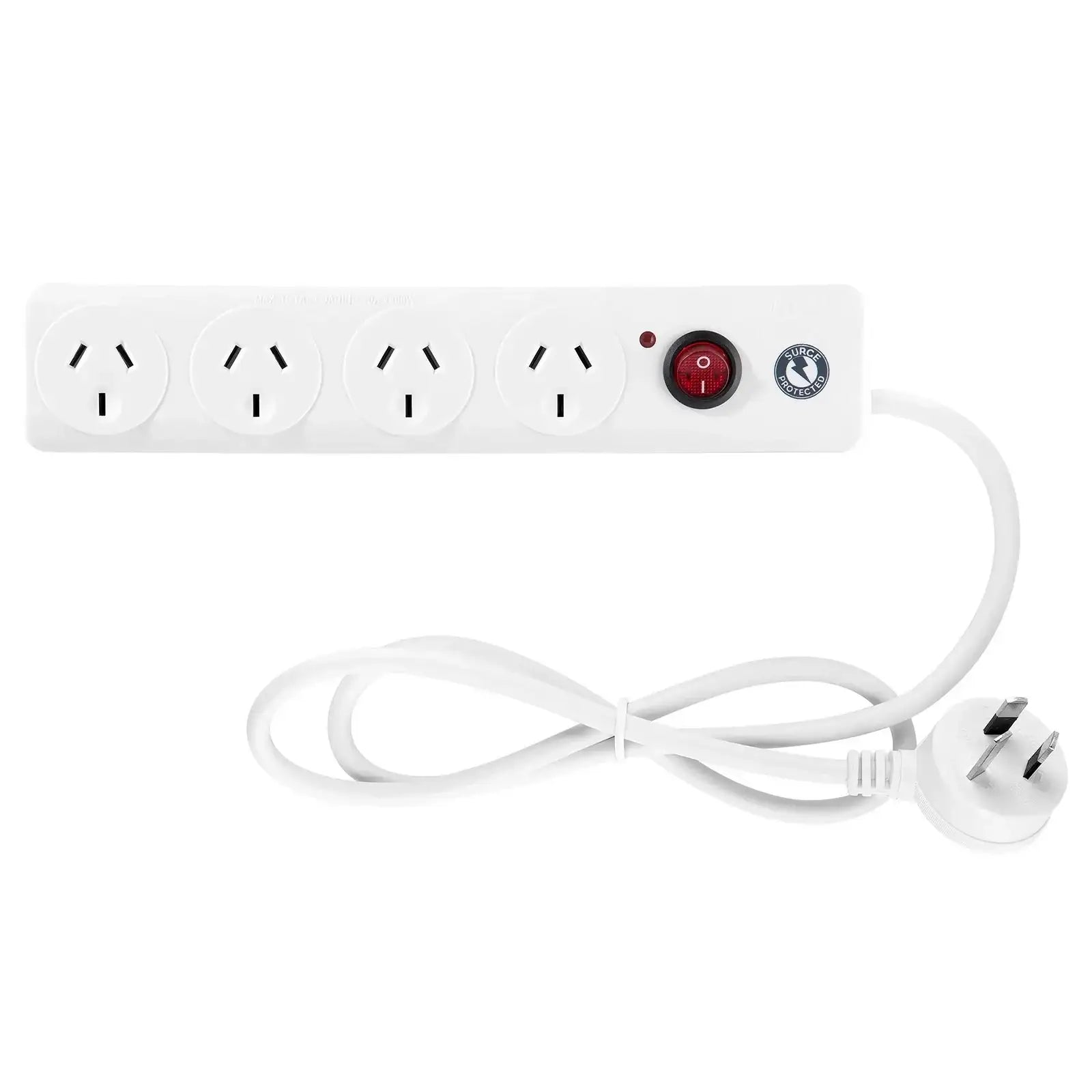 Arlec White 3m 4-Outlet Surge Powerboard with Master Switch